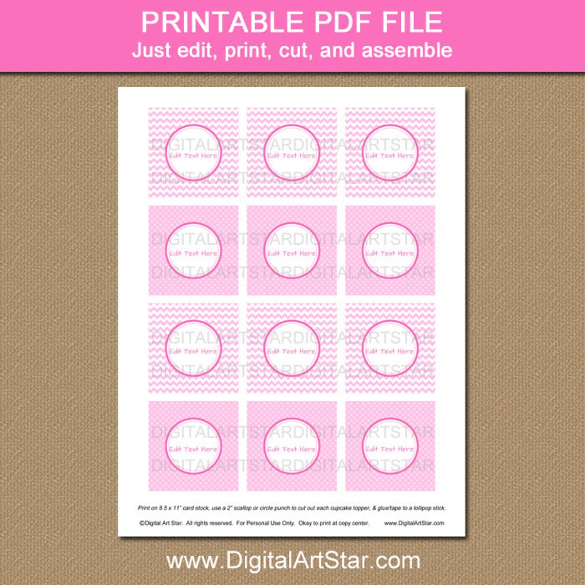 Pink Cupcake Toppers Printable Pink Baby Shower Decorations - Etsy