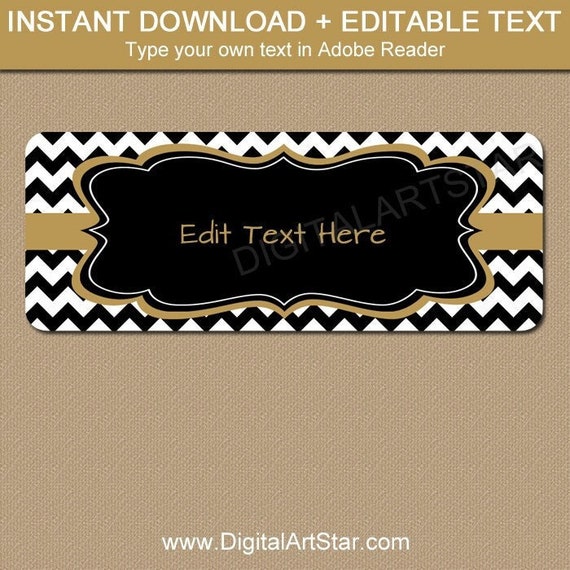 Printable Address Labels, Return Address Labels Black and Gold, Mailing ...