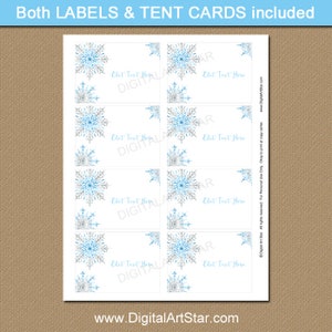 Snowflake Place Cards, Snowflake Party Download, Holiday Buffet Cards ...