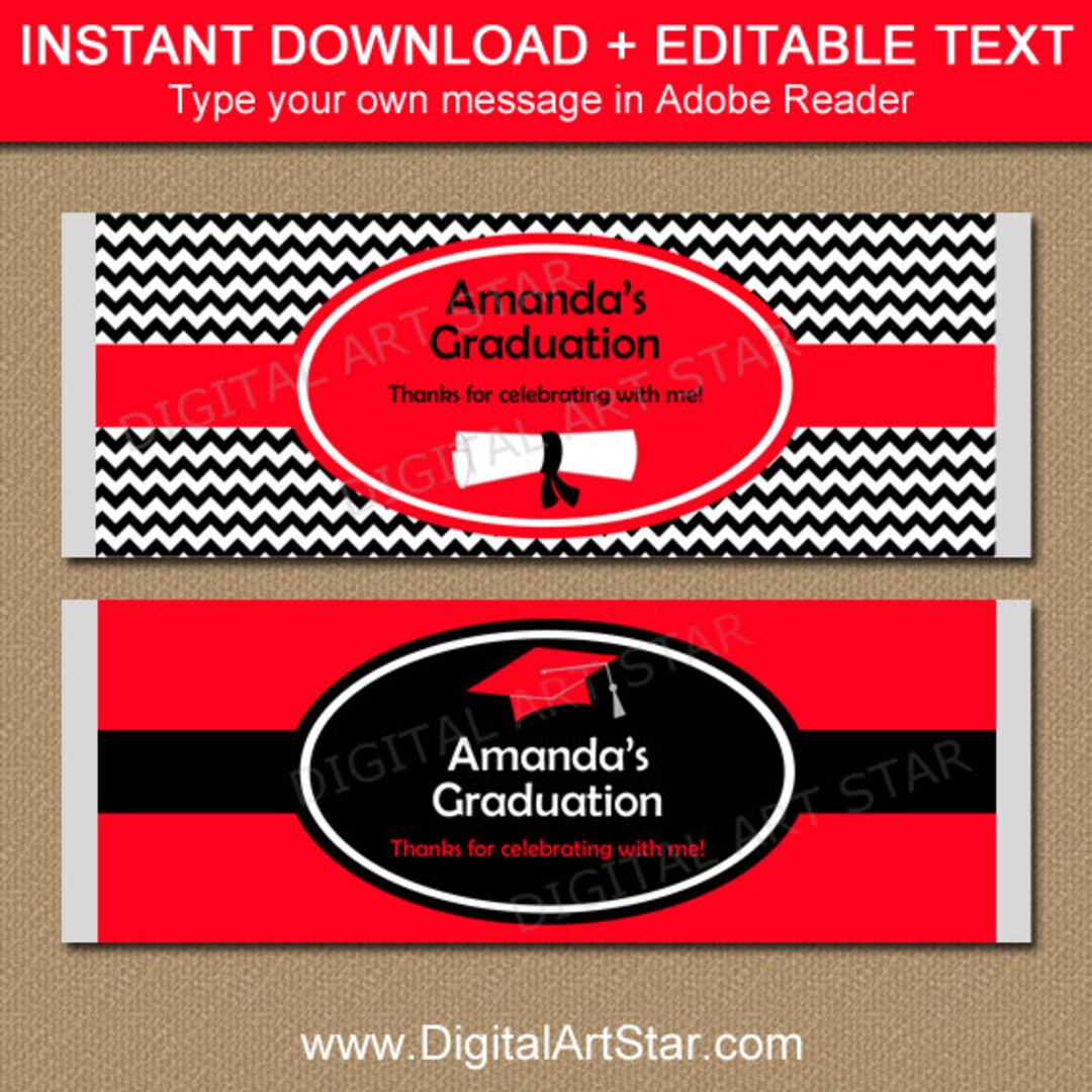 Graduation Candy Bar Wrapper Printable, Red and Black Graduation Party ...