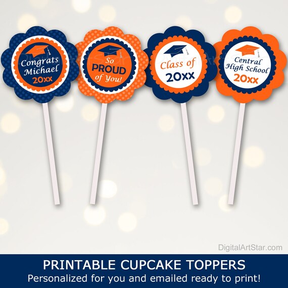 Personalized Graduation Cupcake Toppers PRINTABLE, High School ...