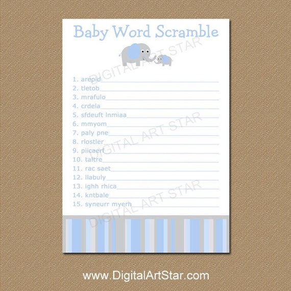 Baby Word Scramble Game - Baby Shower Game - Printable Elephant Baby ...