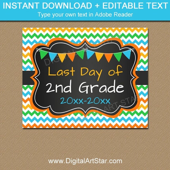Last Day Of Second Grade Sign Boy EDITABLE Last Day Of 2nd Grade 