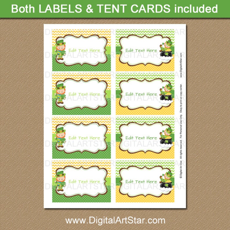 St Patricks Day Food Labels Name Tags Place Cards Food Tent - Etsy