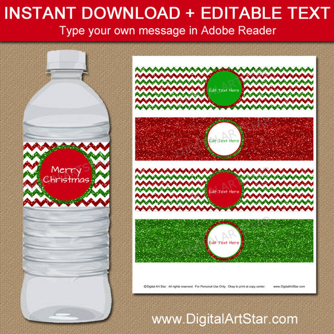 Christmas Water Bottle Label Template Christmas Favors - Etsy