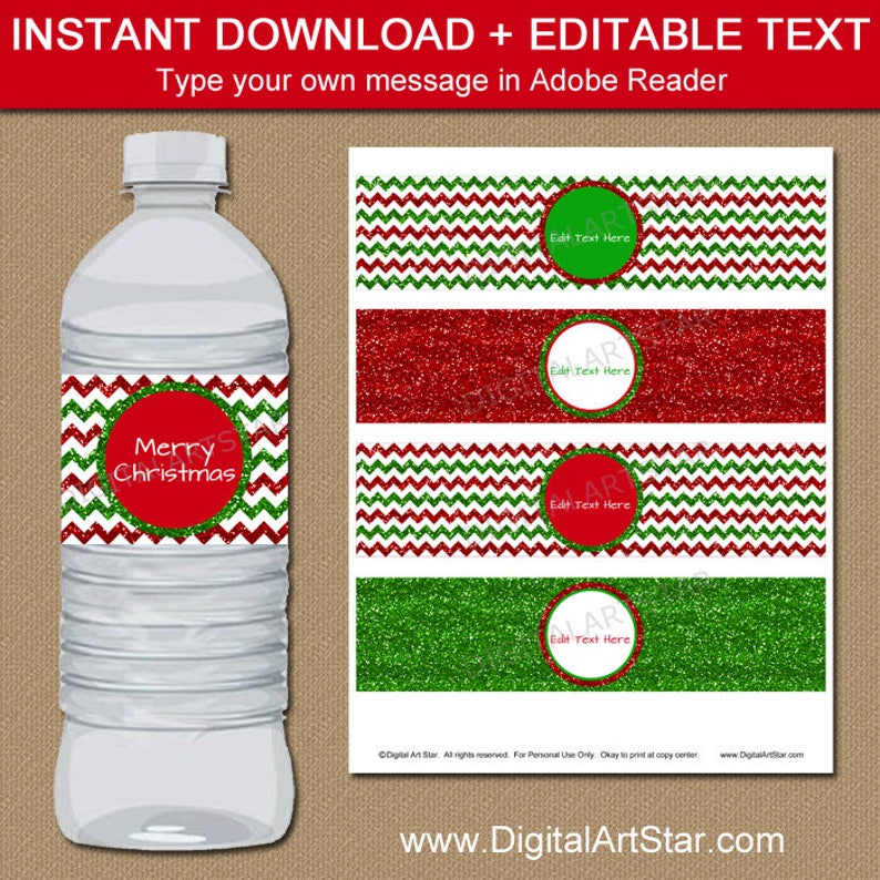 Christmas Water Bottle Label Template Christmas Favors - Etsy