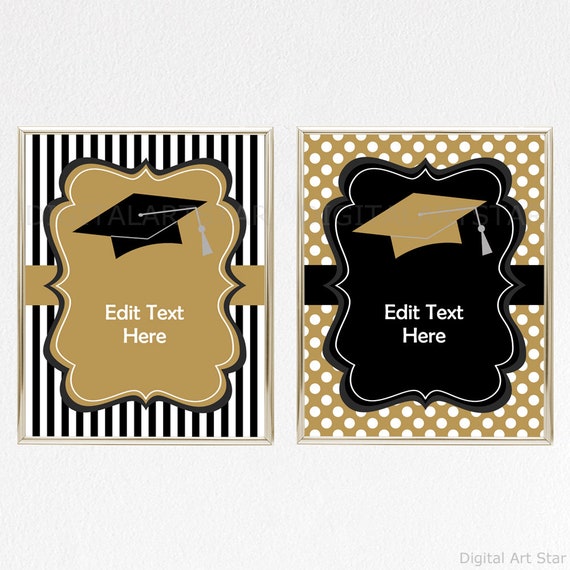 Graduation Sign Template, Black and Gold Graduation Signs for Table ...