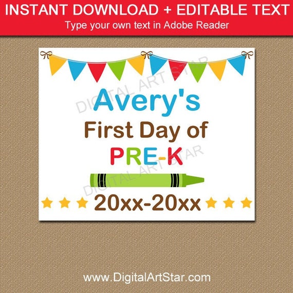 First Day of PreK Sign Instant Download Printable - First Day of School ...