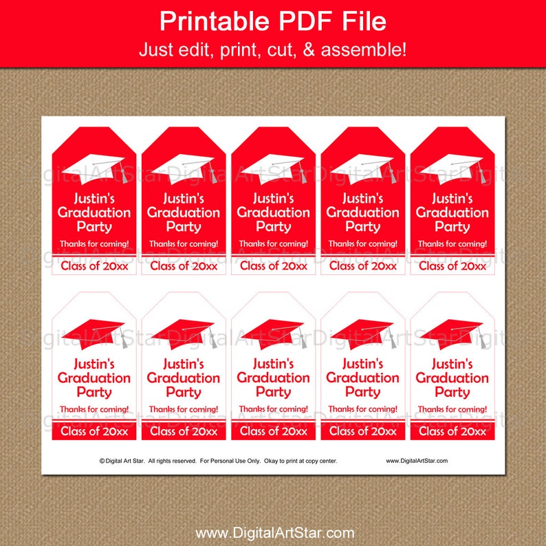 Red Graduation Thank You Tags Instant Download Red and White | Etsy