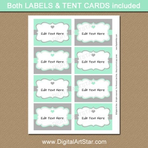 Mint and Grey Labels Candy Station Labels Mint Grey Wedding Labels ...