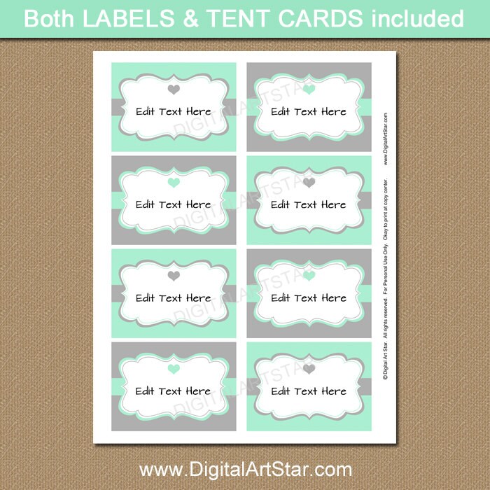 Mint and Grey Labels Candy Station Labels Mint Grey | Etsy