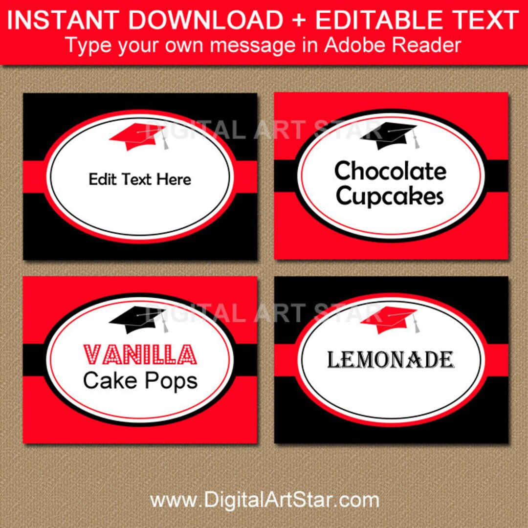Graduation Food Labels, Tent Cards, Labels, Buffet Cards, EDITABLE ...