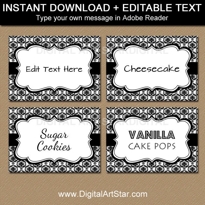 Black and White Food Labels Damask Food Label Candy Buffet | Etsy
