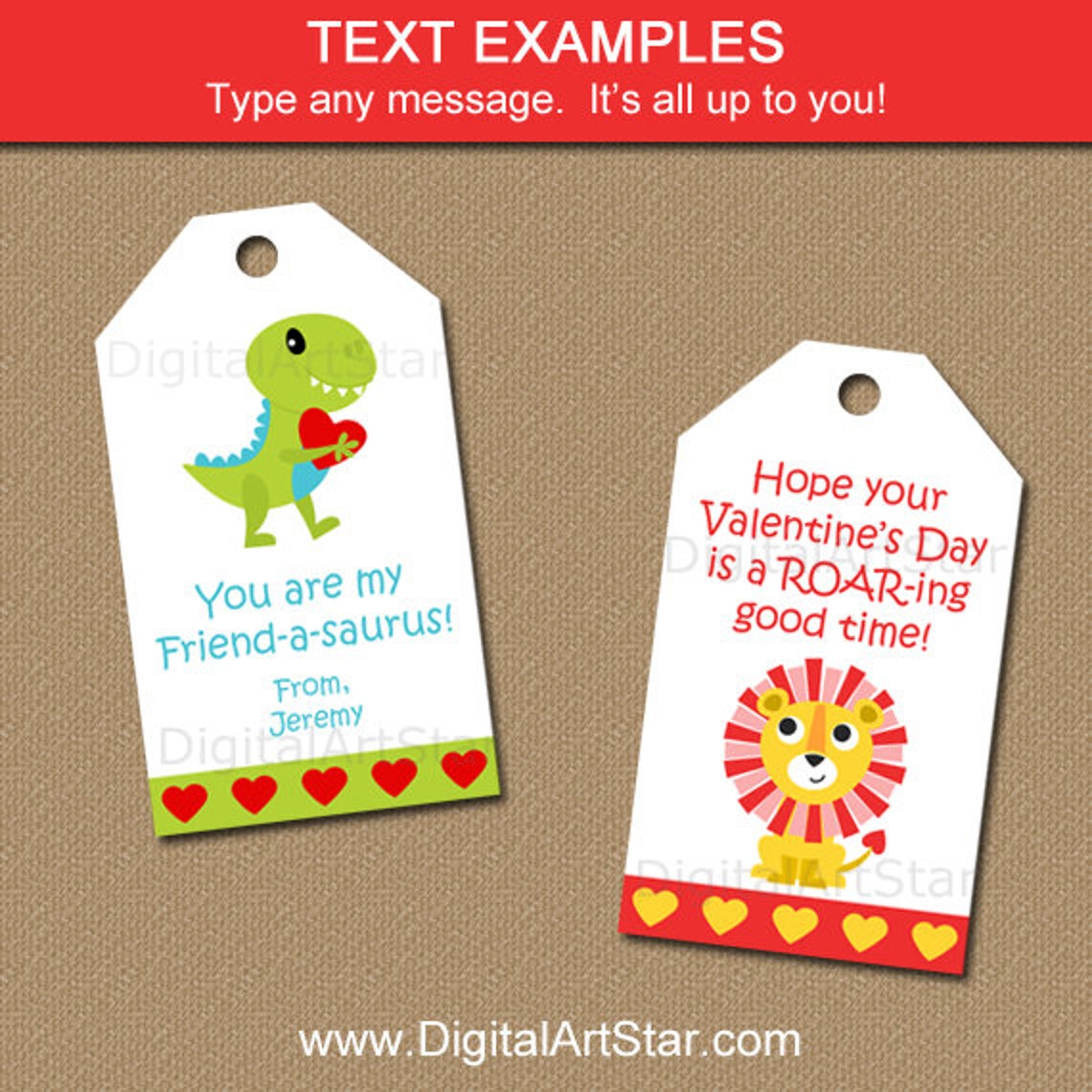 Kids Valentine Printables Dino-mite Valentines Day Gift Tags | Etsy