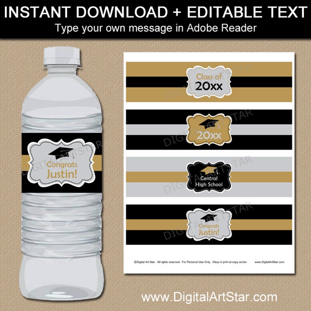 Graduation Party Decorations Printable Water Bottle Labels College ...