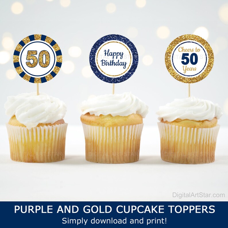 Printable 50th Birthday Cupcake Toppers Digital Download - Etsy