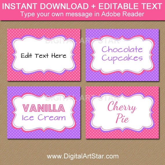EDITABLE Pink And Purple Candy Buffet Labels DIY Food Labels Etsy