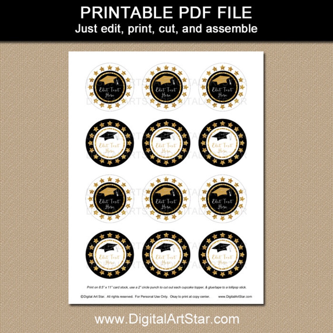 Graduation Cupcake Toppers Printable Graduation Party | Etsy