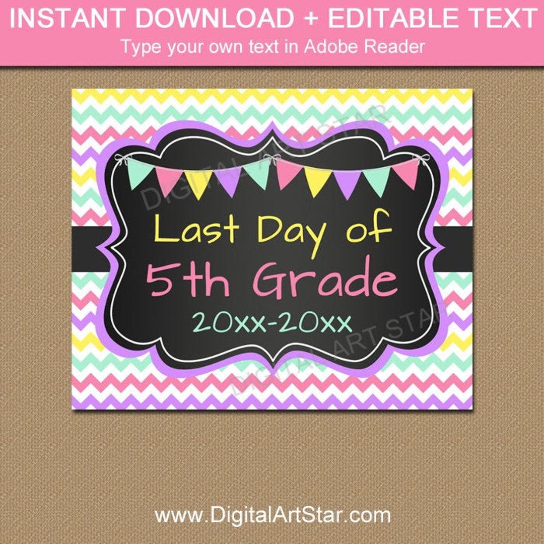 Last Day of 5th Grade School Sign Editable Last Day of School - Etsy