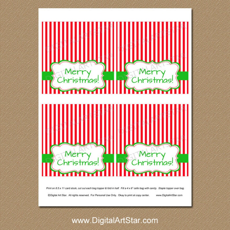 INSTANT DOWNLOAD Christmas Treat Bag Topper Printable - Etsy