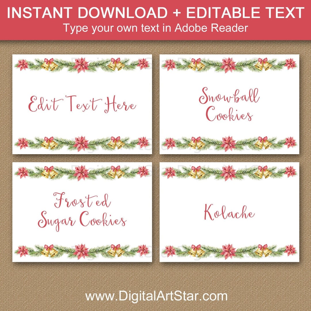 Holiday Place Cards Christmas Food Labels Editable Christmas Labels ...