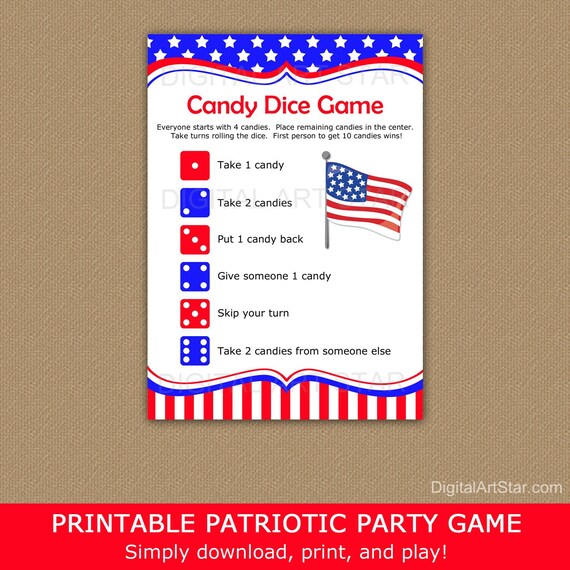 4th of July Candy Dice Game Patriotic Candy Dice Game Pass - Etsy
