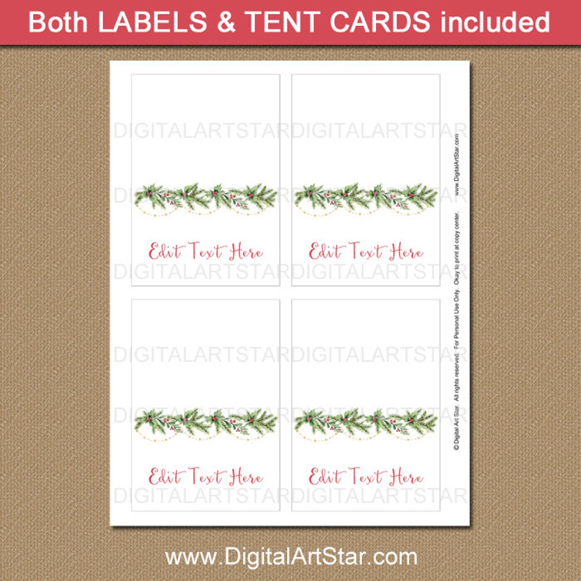 Editable Christmas Labels Holiday Place Card Template - Etsy