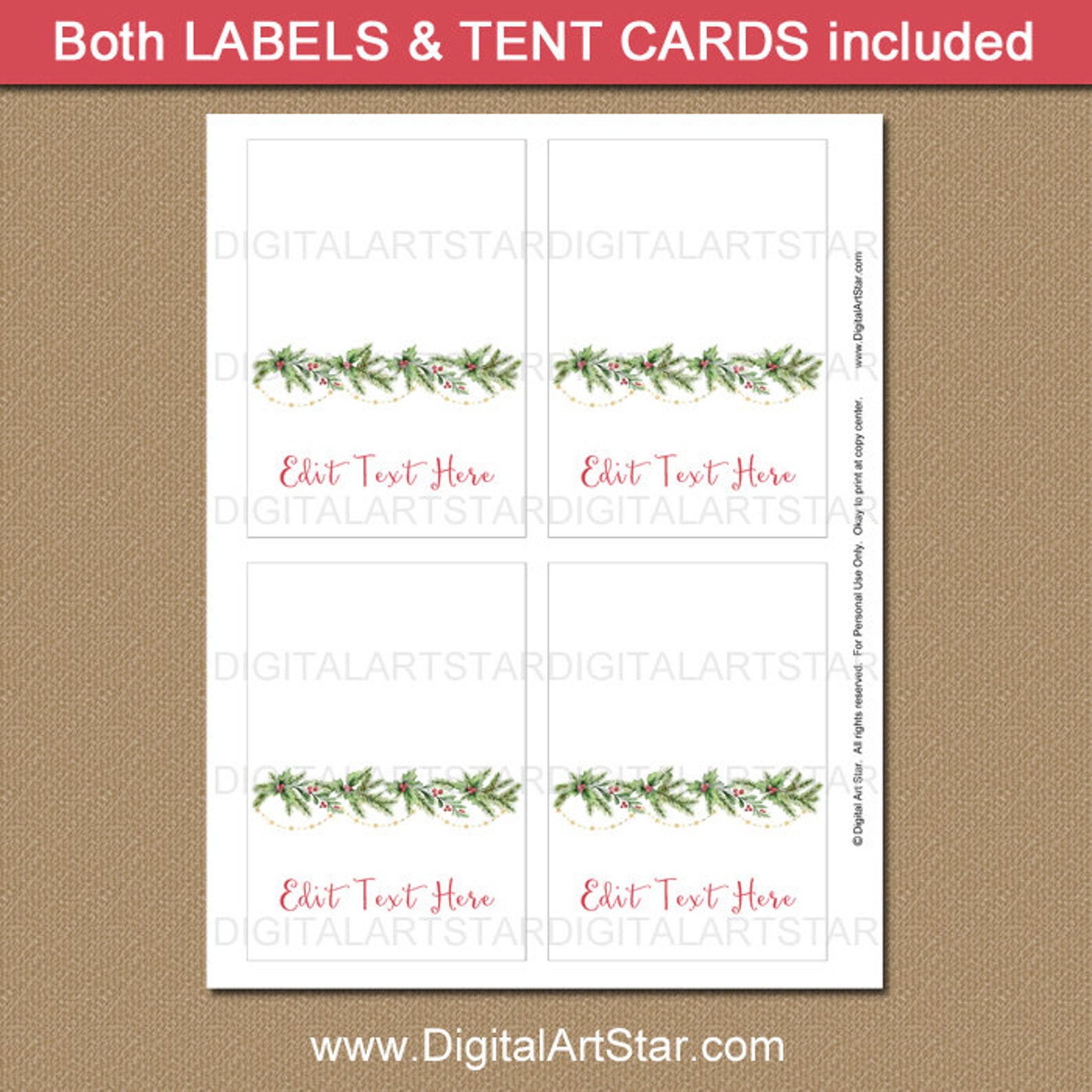 Editable Christmas Labels Holiday Place Card Template - Etsy