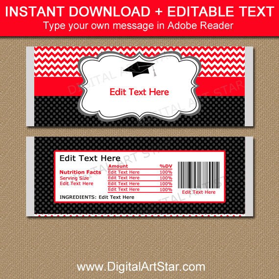 Red and Black Graduation Candy Wrapper Template, Graduation Chocolate ...