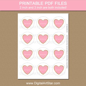 Pink Heart Favor Bag Stickers Pink and Gold Wedding Favor Label ...