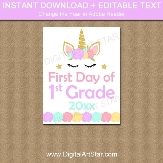 Unicorn First Day of School Sign Instant Download First Day | Etsy
