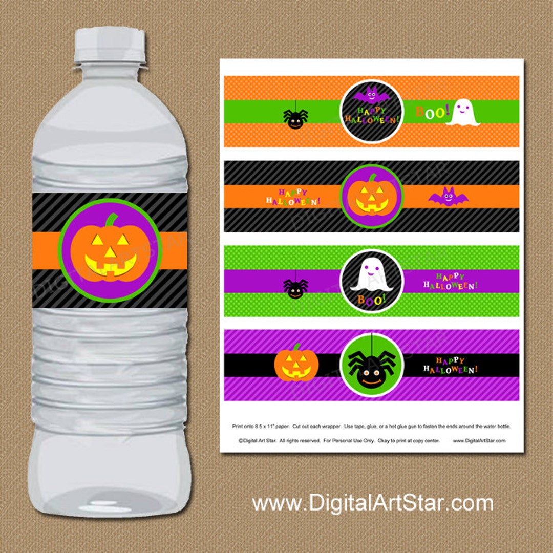 Halloween Water Bottle Labels INSTANT DOWNLOAD Water Bottle Wraps Water ...