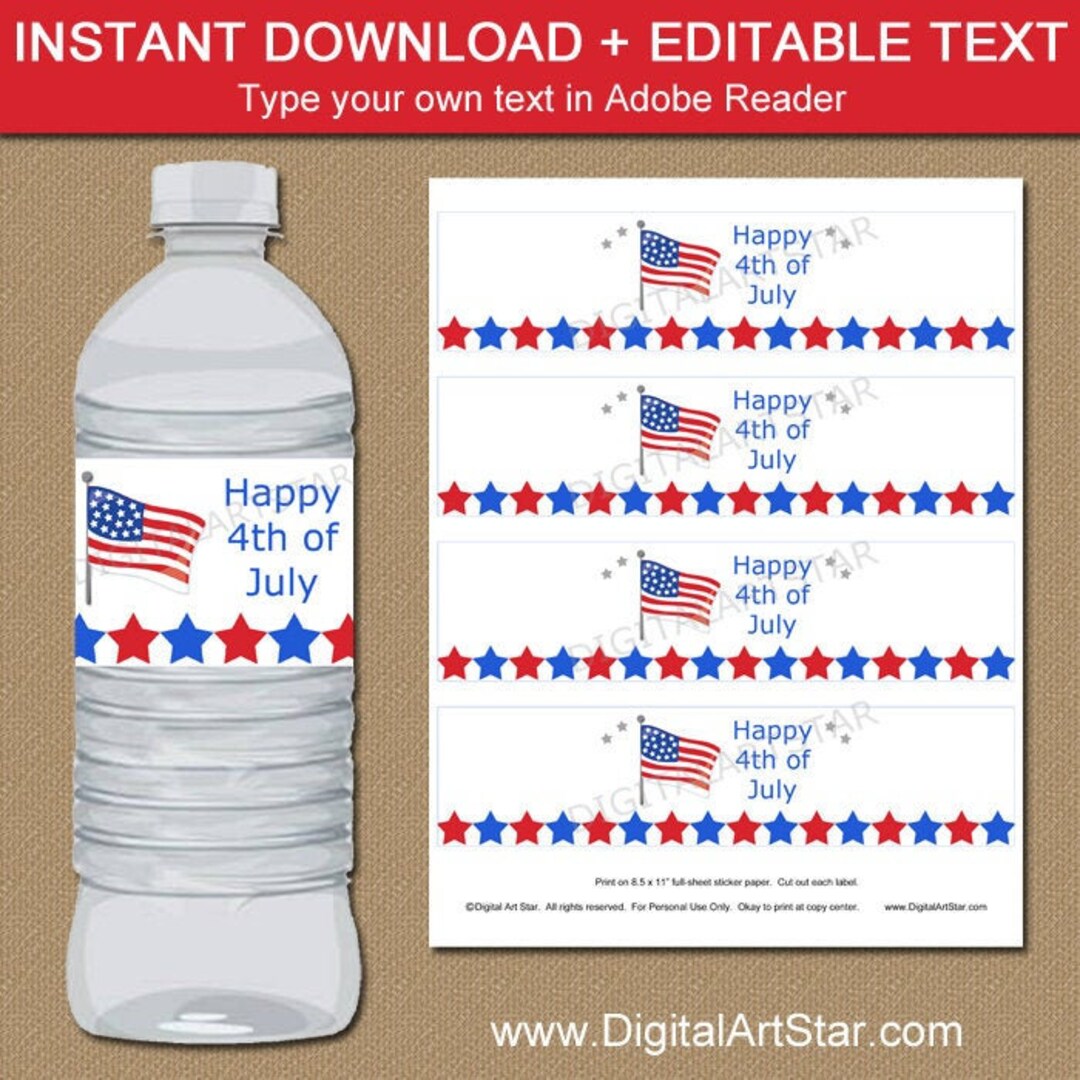 Patriotic Water Bottle Labels 4th of July Water Bottle Labels Download ...