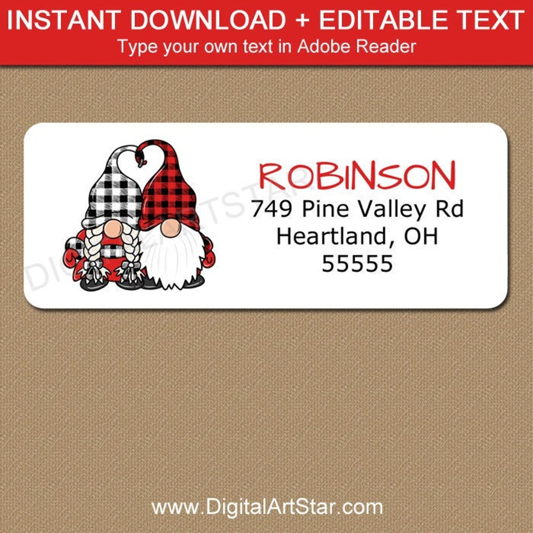 Couple Return Address Labels, Gnome Couple Valentine Return Address ...