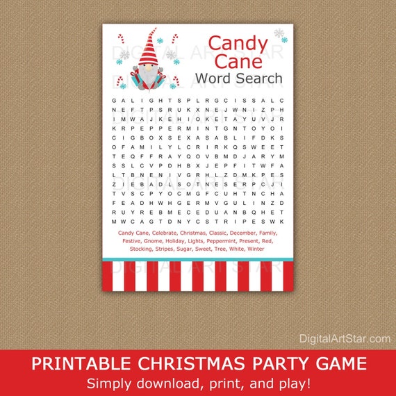 Christmas Word Search Game Printable, Candy Cane Word Search, Christmas ...