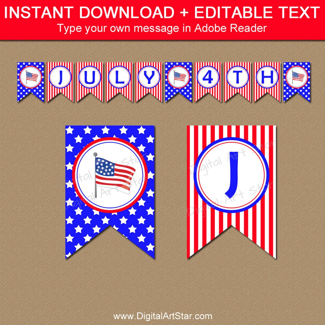 Printable 4th of July Banner Template, Fourth of July Decorations ...