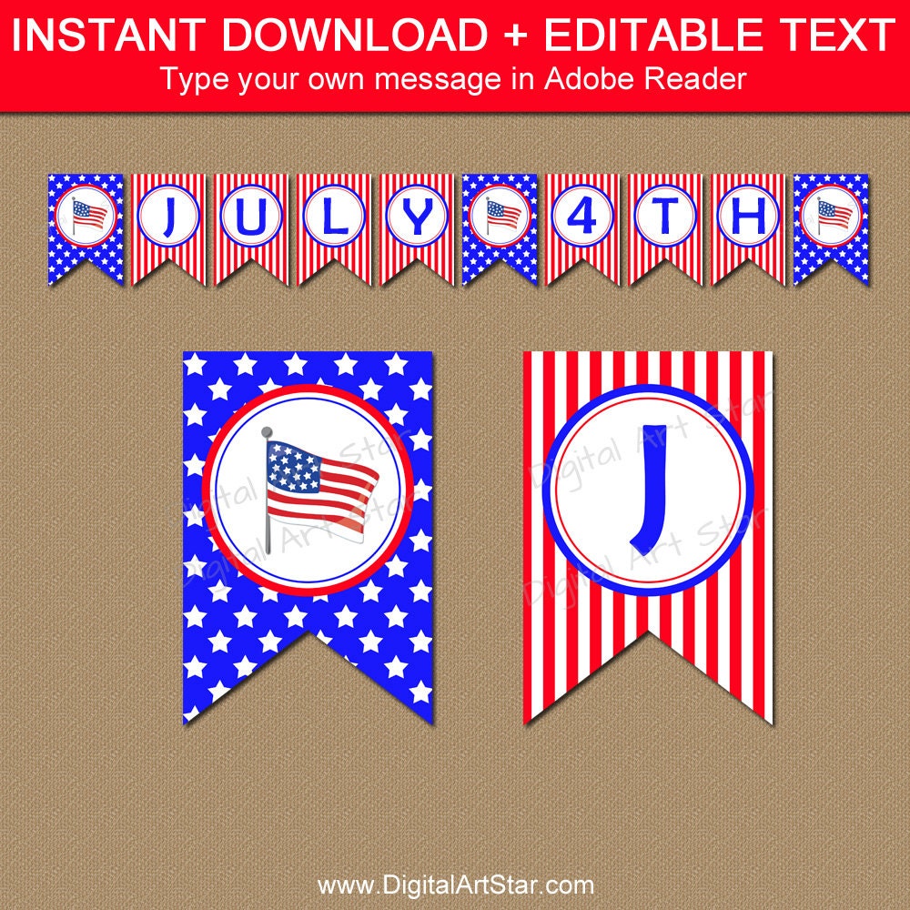 Printable 4th of July Banner Template Fourth of July | Etsy