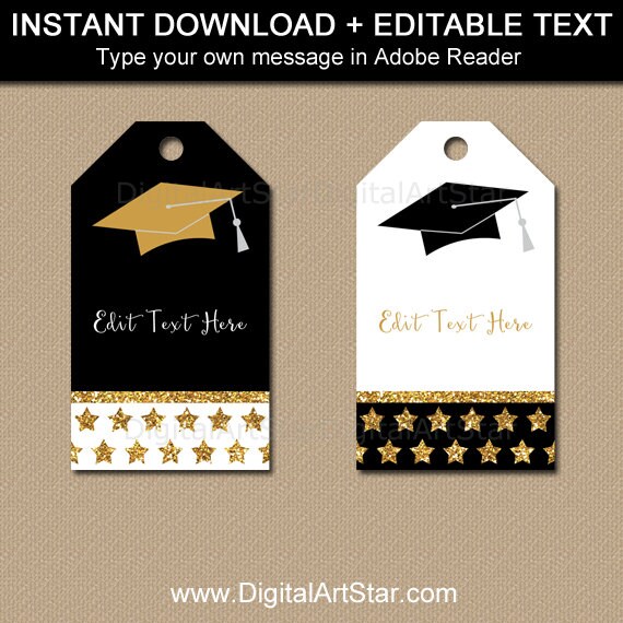 Graduation Tags Black Gold Graduation Party Favor Tags | Etsy