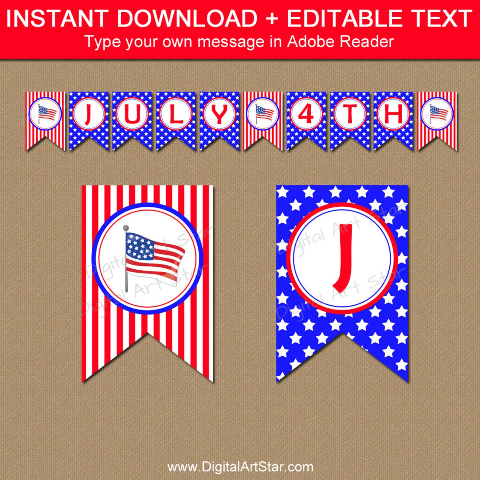 4th of July Banner Printable Patriotic Banner Editable - Etsy