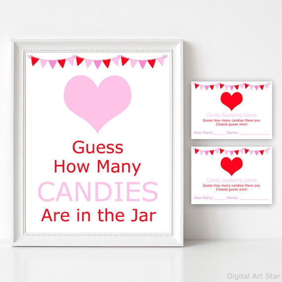 Valentine Candy Guessing Game and Sign, Guess How Many Candies ...