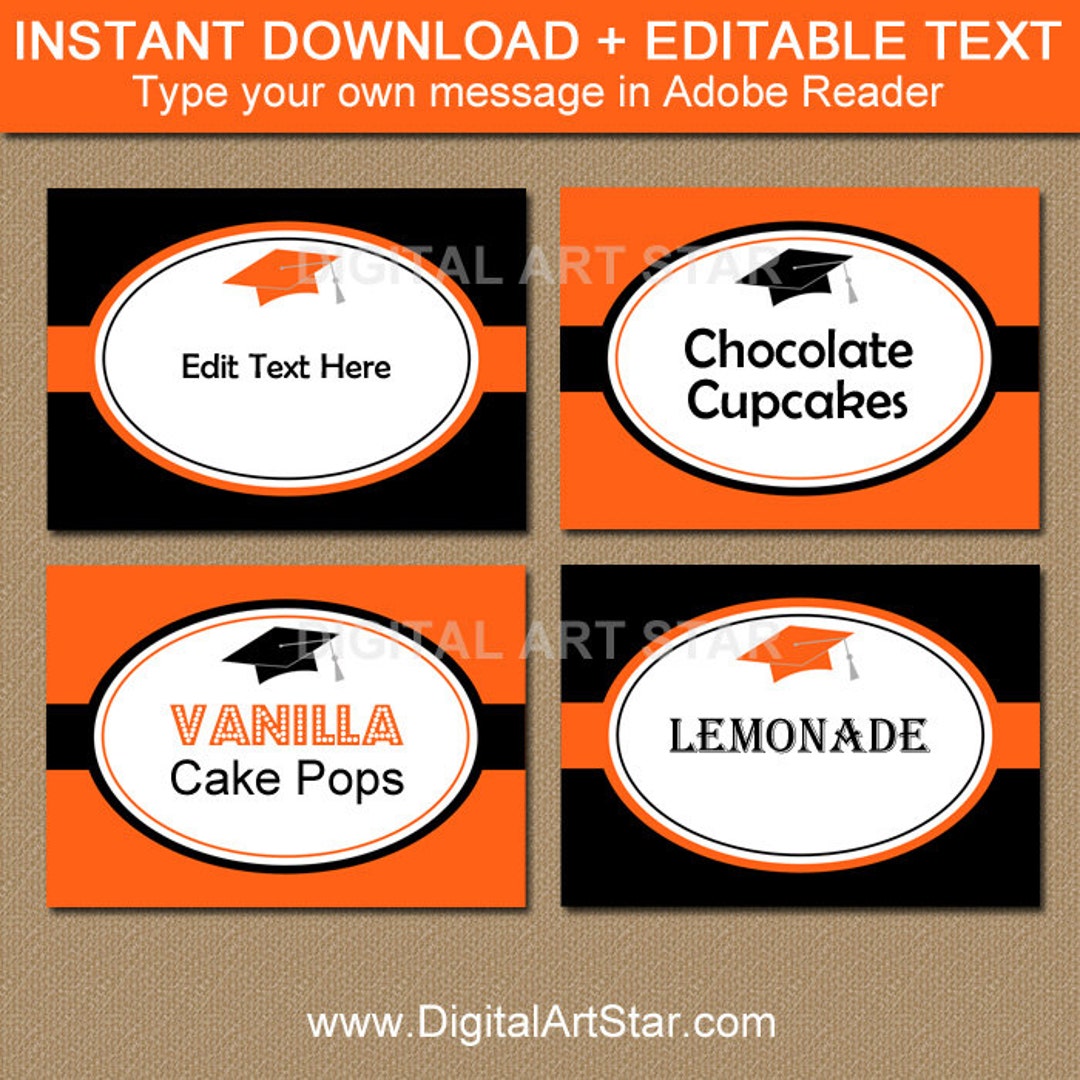 Orange Black Graduation Food Labels Graduation Candy Station Labels ...