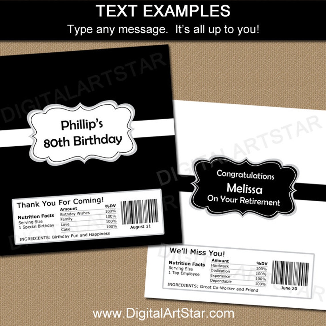 Chocolate Wrappers Template Black and White Party Favors - Etsy