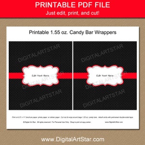 Black and Red Candy Bar Wrappers, Printable Candy Bar Labels, Chocolate ...
