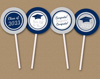 Blue Graduation Cupcake Toppers Printable 2023 Graduation - Etsy