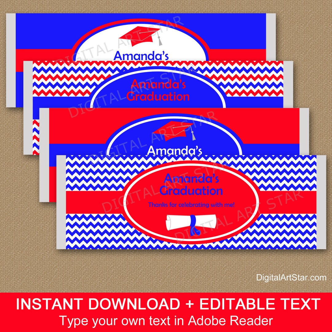 Red and Blue Graduation Candy Bar Wrapper Template, College Graduation ...