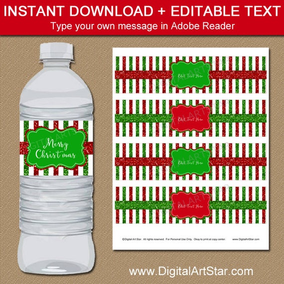 Christmas Decorations Printable Christmas Water Bottle Labels, Holiday ...