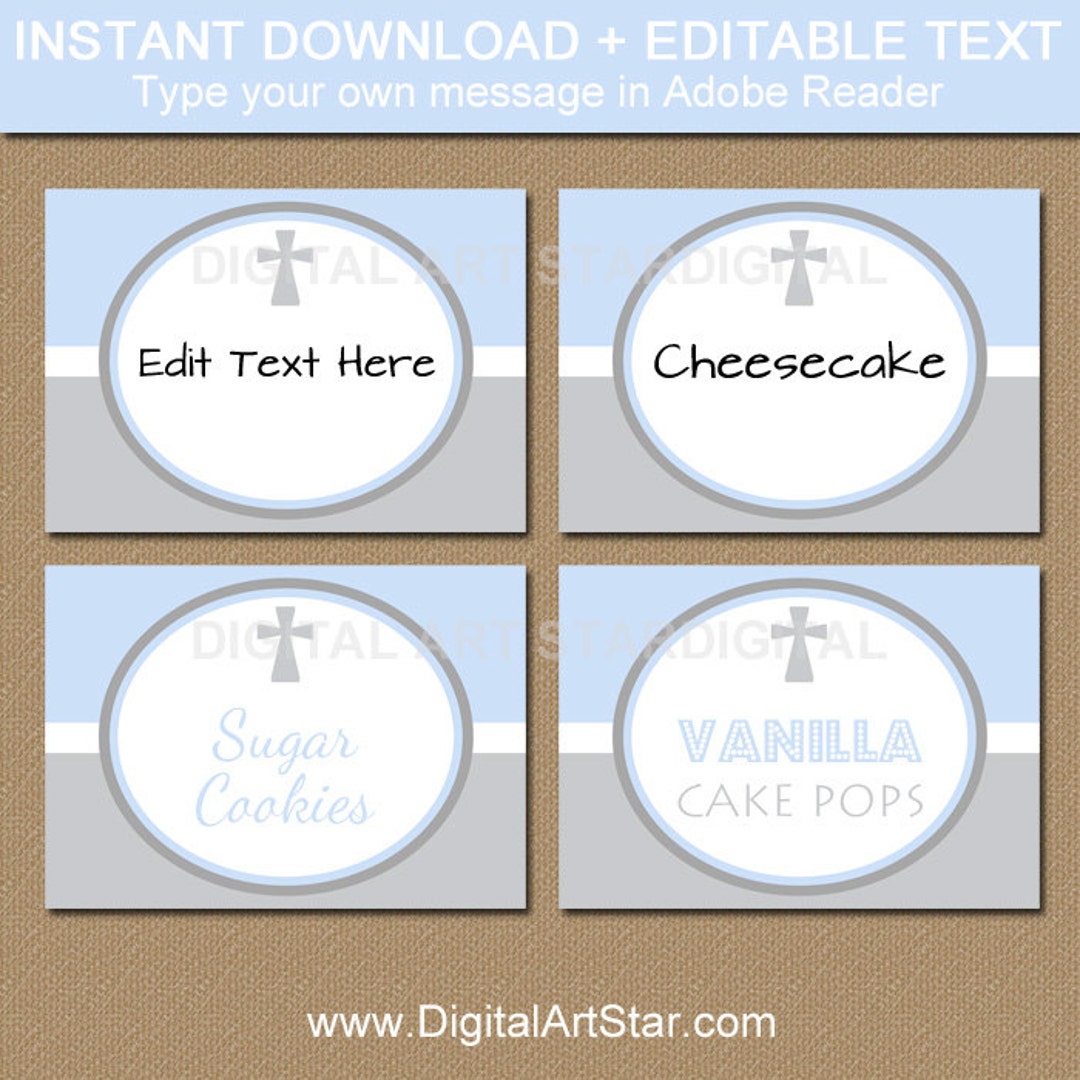 Baptism Printable Labels First Communion Food Labels Blue & Grey ...