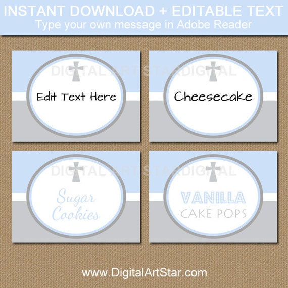 Baptism Printable Labels - First Communion Food Labels - Blue & Grey ...