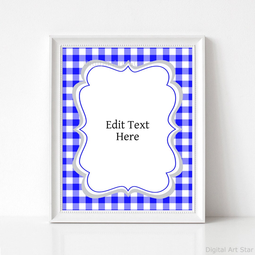 Blue Gingham Sign Decor, Blue Birthday Sign Printable, Editable Sign ...