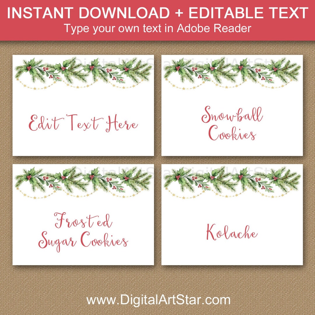 Editable Christmas Labels Holiday Place Card Template Christmas Food ...